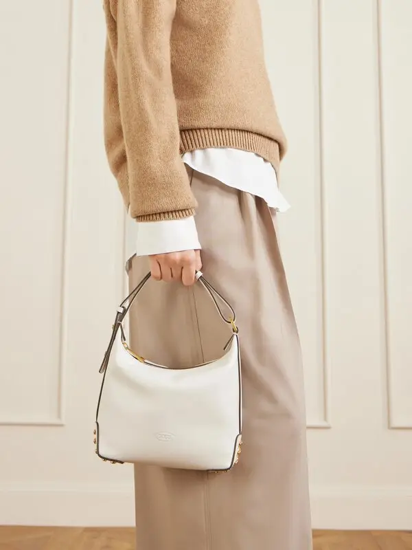 TOD'S Studded Leather Shoulder Bag - White