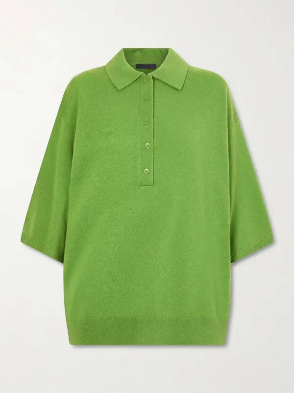 Tibi Wool And Cashmere-blend Polo Shirt - Green