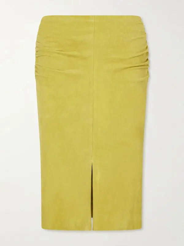 Stouls Ooma Ruched Suede Midi Skirt - Green