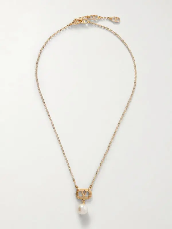 Valentino Garavani Ovalette Faux Pearl Necklace - Gold