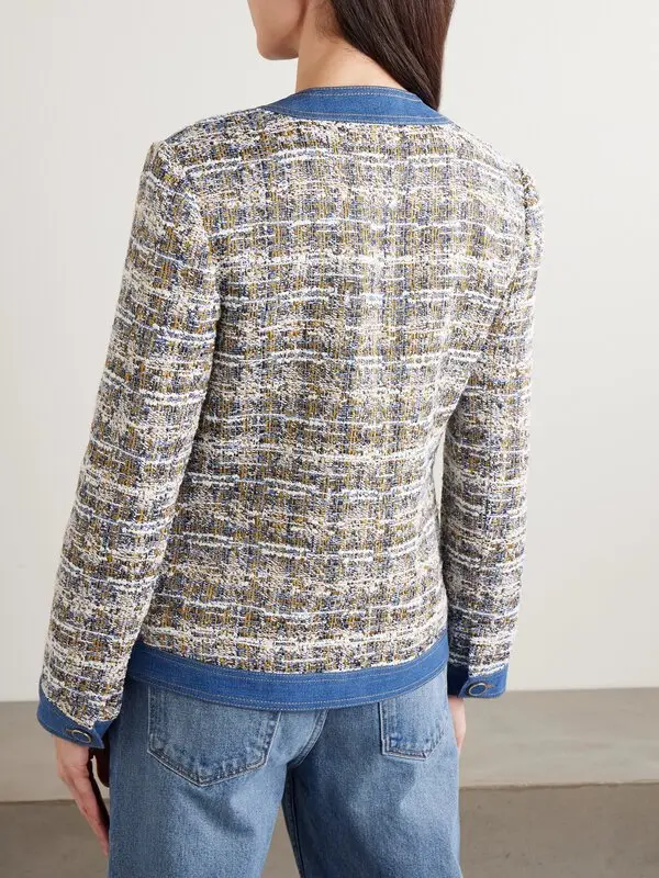 Veronica Beard Ainslie Denim-trimmed Cotton-blend Tweed Jacket - Blue