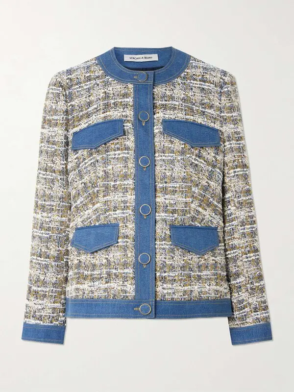 Veronica Beard Ainslie Denim-trimmed Tweed Jacket - Navy
