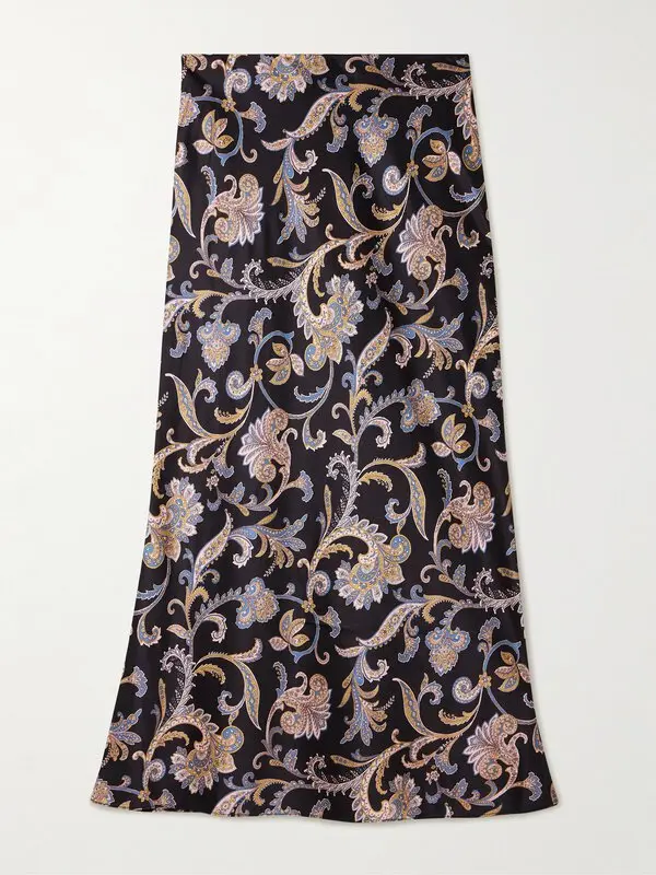 Veronica Beard Clover Paisley-print Silk-blend Charmeuse Midi Skirt - Black