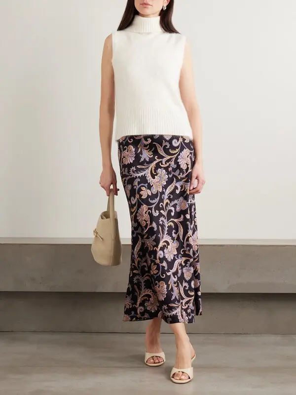 Veronica Beard Clover Paisley-print Silk-blend Charmeuse Midi Skirt - Black