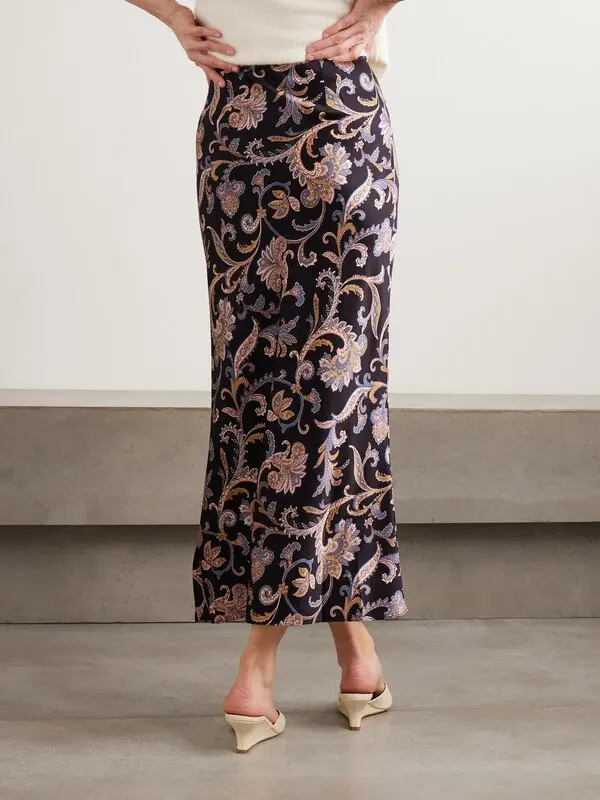 Veronica Beard Clover Paisley-print Silk-blend Charmeuse Midi Skirt - Black