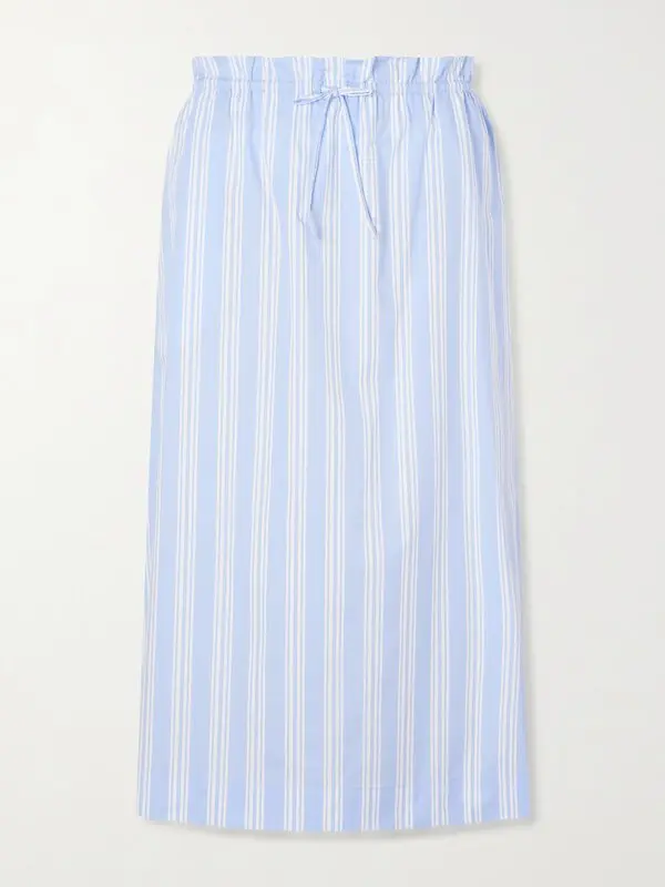 Staud Shore Striped Cotton-blend Poplin Midi Skirt