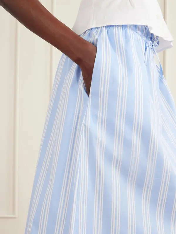 Staud Shore Striped Cotton-blend Poplin Midi Skirt