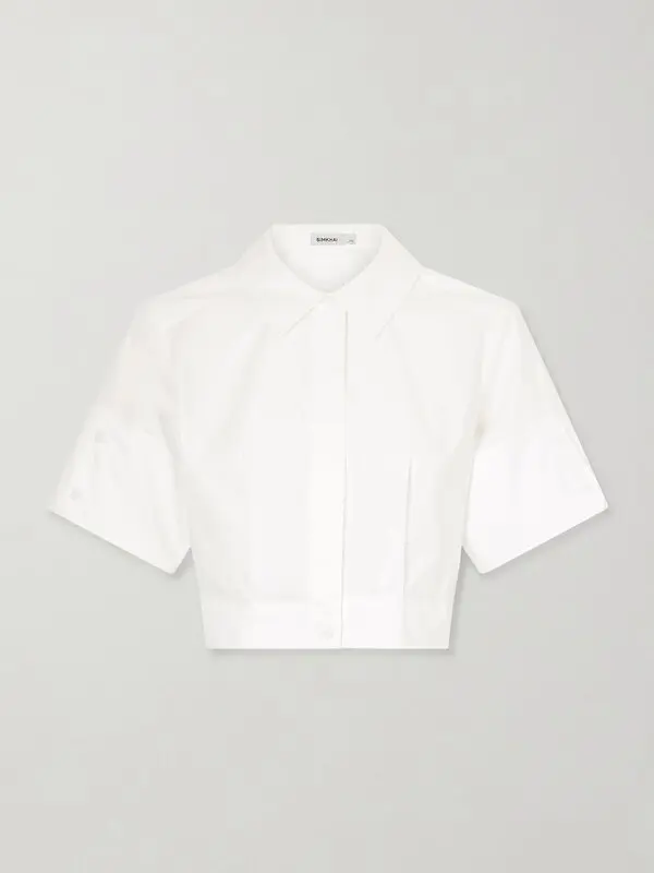 Simkhai Sabrina Cropped Pleated Cotton-blend Poplin Shirt - White