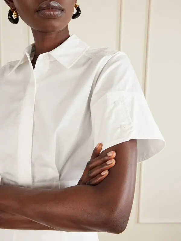 Simkhai Sabrina Cropped Pleated Cotton-blend Poplin Shirt - White