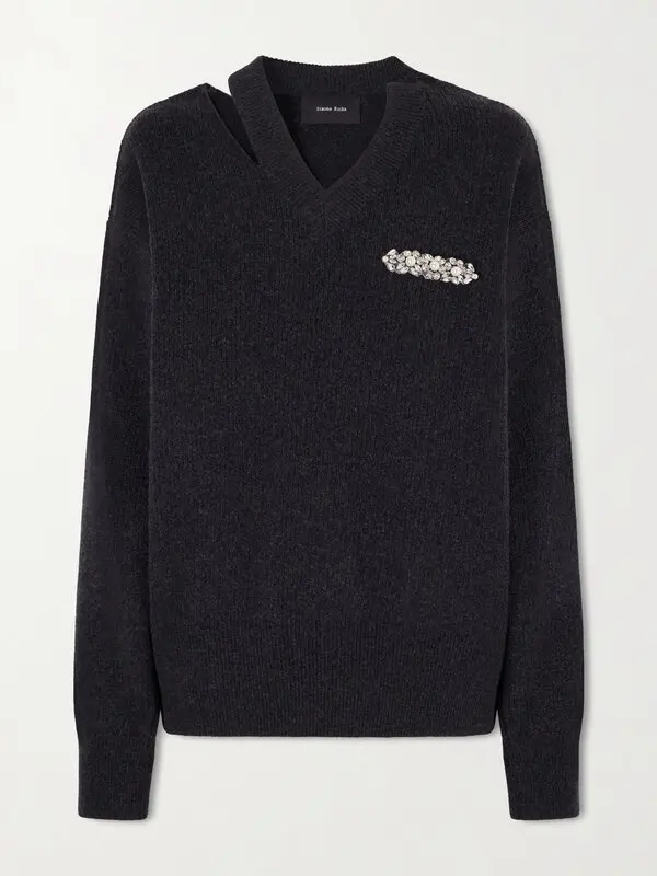 Simone Rocha Embellished Cut-out V-neck Sweater