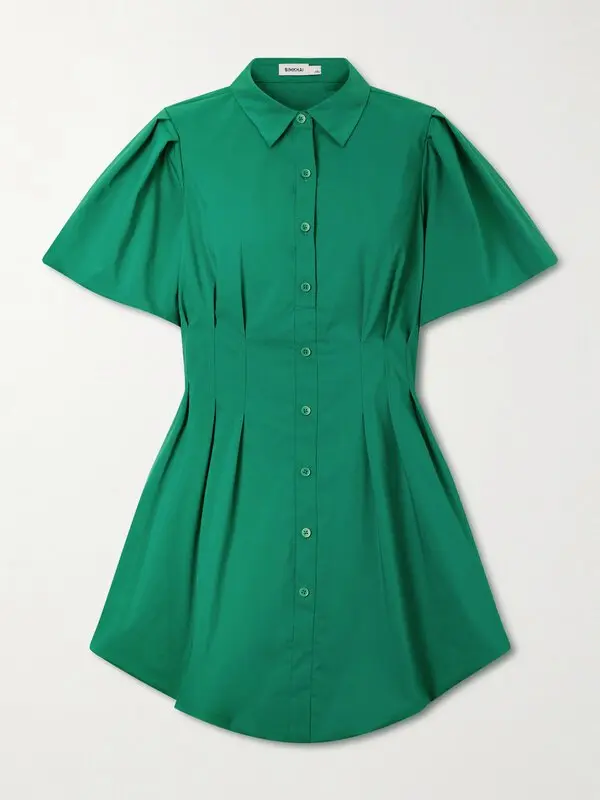 Simkhai Cleo Pleated Mini Shirt Dress - Green