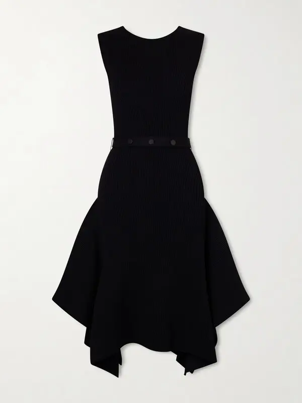 Proenza Schouler Artemis Belted Ribbed-knit Midi Dress - Black