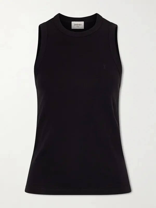 Saint Laurent Embroidered Ribbed Tank - Black