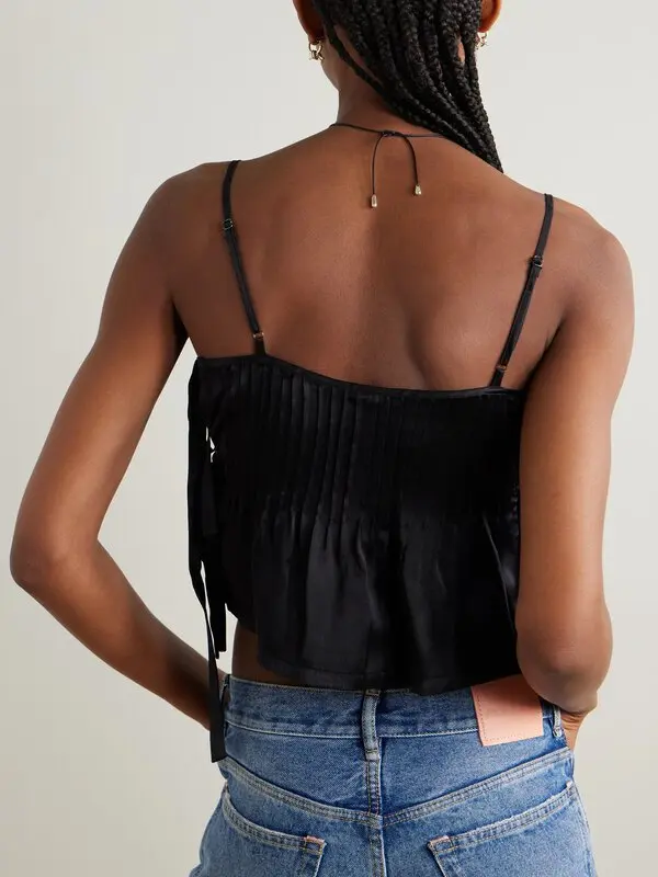 R13 Cropped Tie-detailed Pintucked Camisole