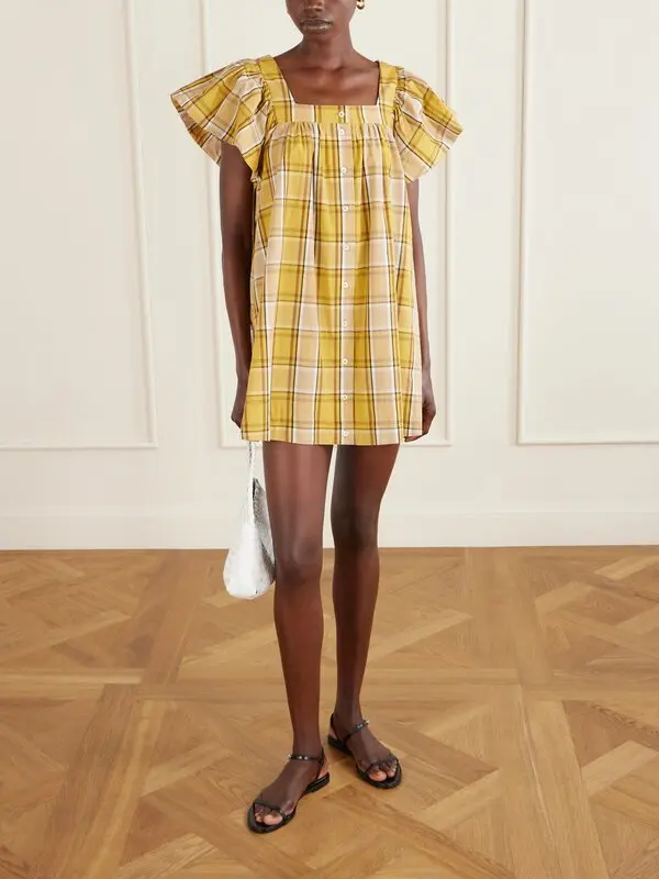 Sea Copeland Plaid Cotton-poplin Mini Dress