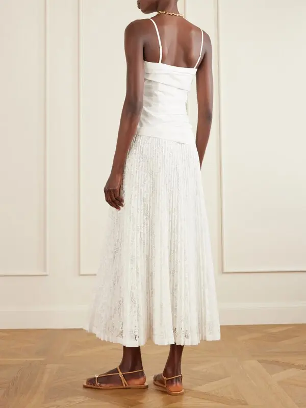 Simkhai Annalise Pleated Lace And Cotton-poplin Midi Dress - Neutrals