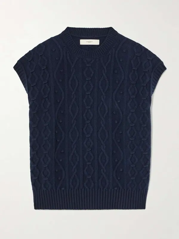 Purdey Cable-knit Cotton And Cashmere-blend Vest - Navy