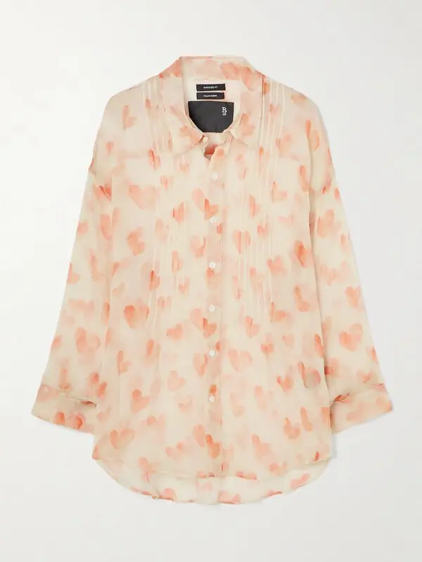 R13 Pintucked Printed Silk Shirt
