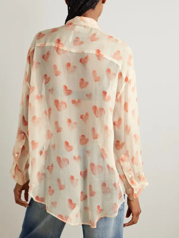 R13 Pintucked Printed Silk Shirt