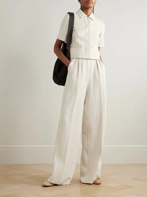 Max Mara Pinstriped Cotton-piqué Wide-leg Pants