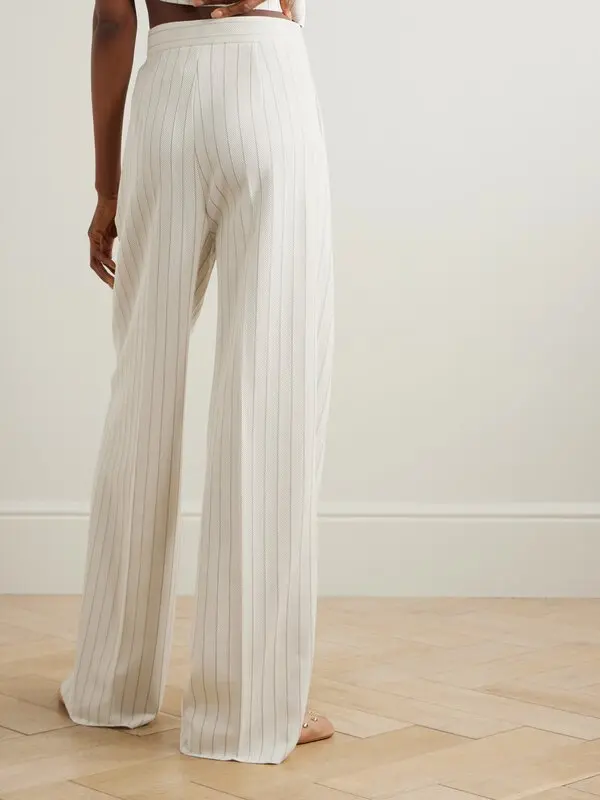 Max Mara Pinstriped Cotton-piqué Wide-leg Pants