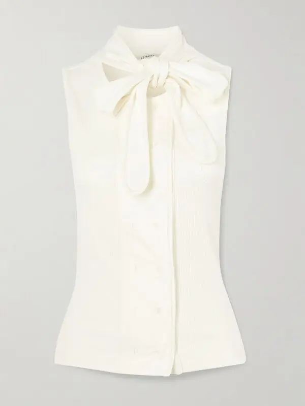 LEMAIRE Tie-neck Ribbed Jersey Top - White
