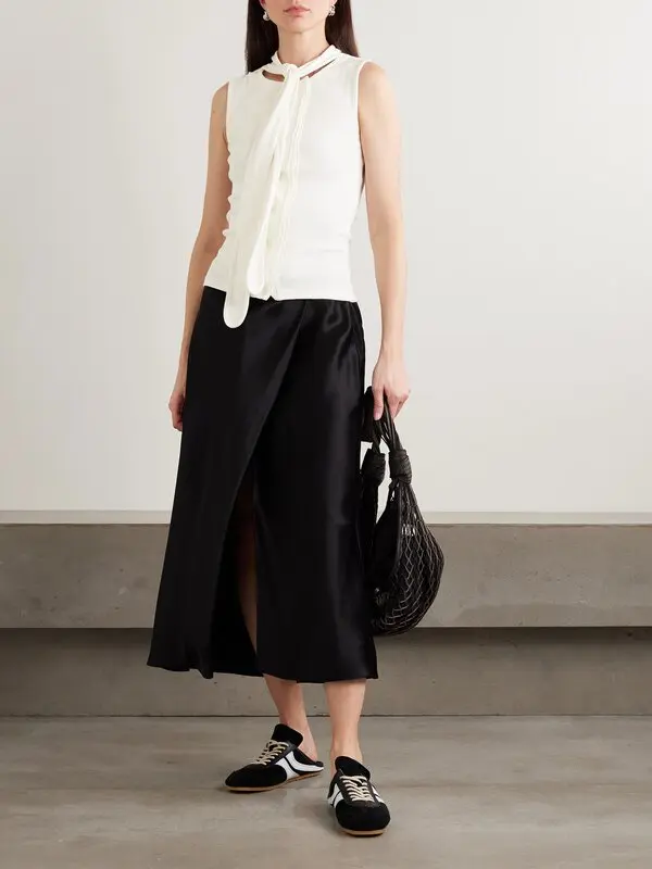 LEMAIRE Tie-neck Ribbed Jersey Top - White