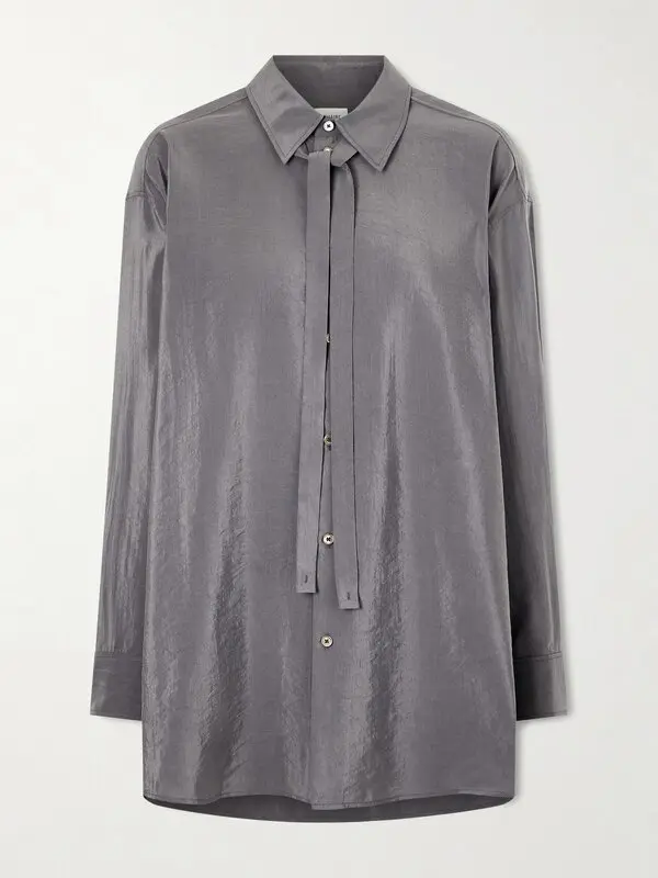 LEMAIRE Tie-detailed Crinkled Silk-blend Shirt - Gray