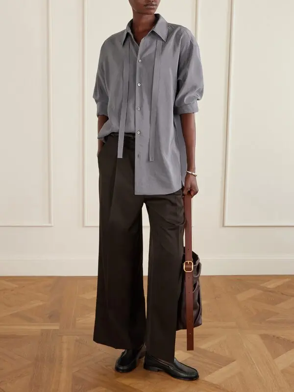 LEMAIRE Tie-detailed Crinkled Silk-blend Shirt - Gray