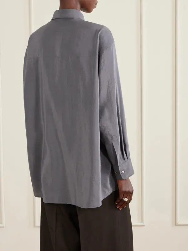 LEMAIRE Tie-detailed Crinkled Silk-blend Shirt - Gray