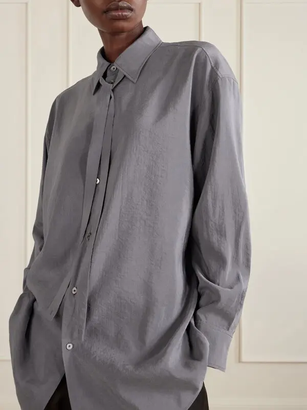 LEMAIRE Tie-detailed Crinkled Silk-blend Shirt - Gray