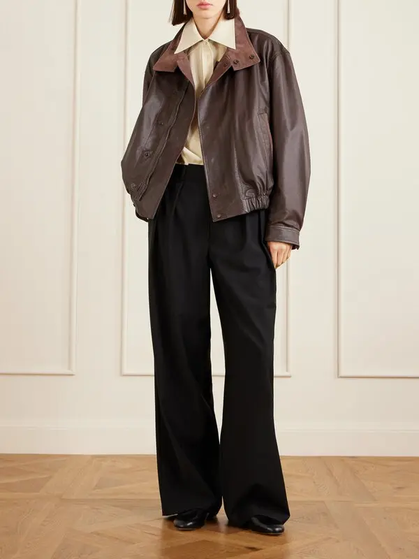 LEMAIRE Suede-trimmed Leather Jacket - Brown