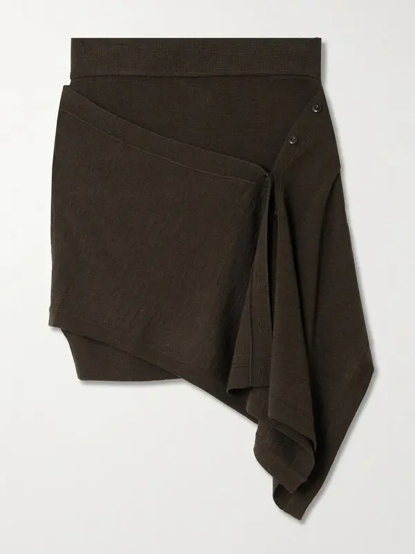 LEMAIRE Asymmetric Draped Wool-blend Skirt - Brown