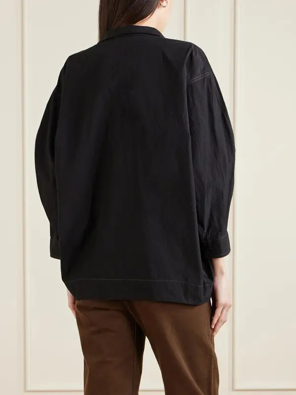 LEMAIRE Scarf-detailed Embellished Crinkled Cotton-crepe Blouse - Black