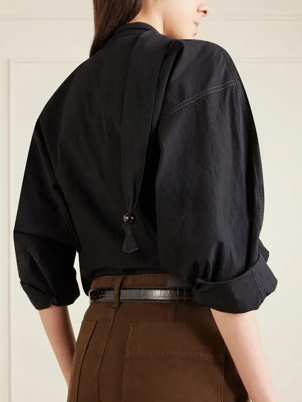 LEMAIRE Scarf-detailed Embellished Crinkled Cotton-crepe Blouse - Black