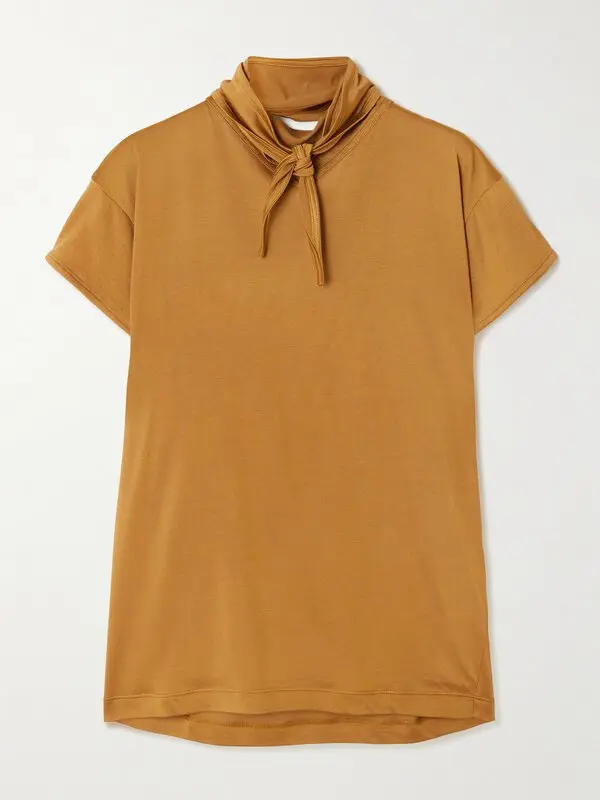 LEMAIRE Tie-neck Jersey T-shirt - Brown