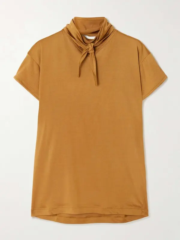 LEMAIRE Tie-neck Jersey T-shirt - Tan