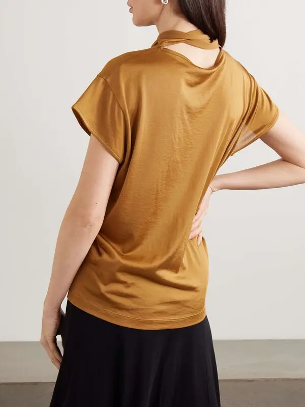LEMAIRE Tie-neck Jersey T-shirt - Tan
