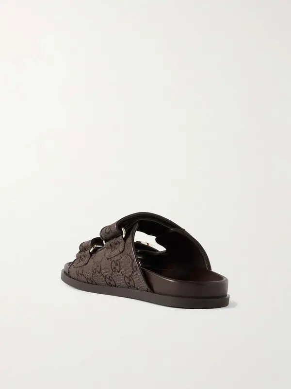 Gucci Embellished Printed Canvas-jacquard Sandals - Chocolate