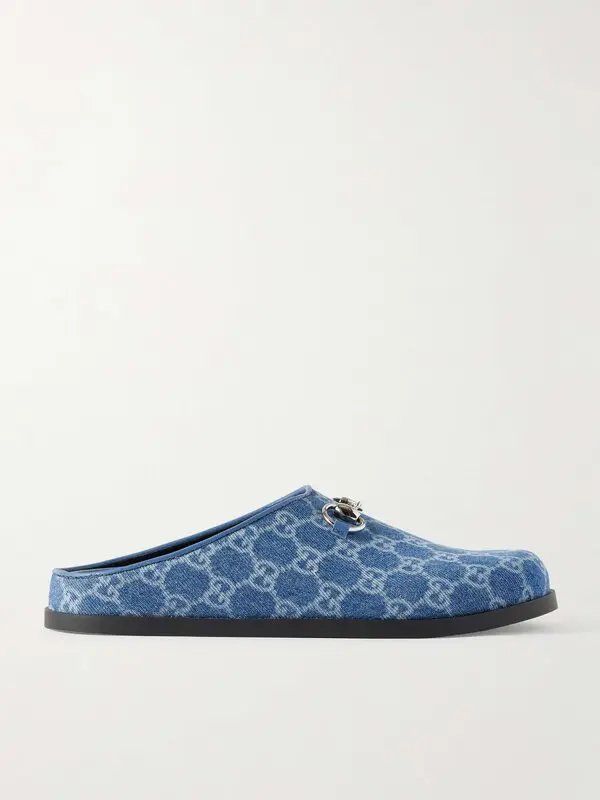 Gucci Horsebit-embellished Printed Denim Mules - Blue