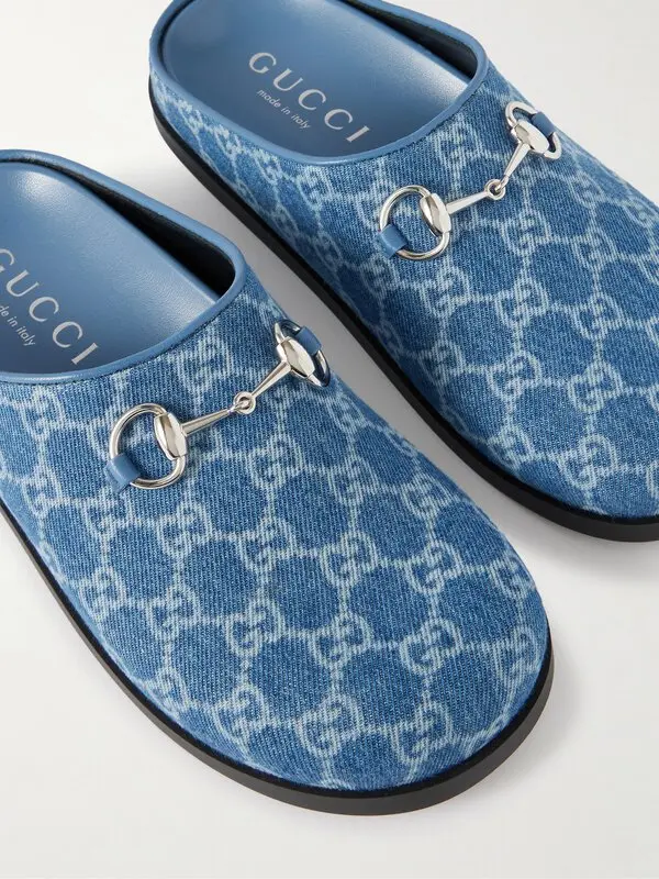 Gucci Horsebit-embellished Printed Denim Mules