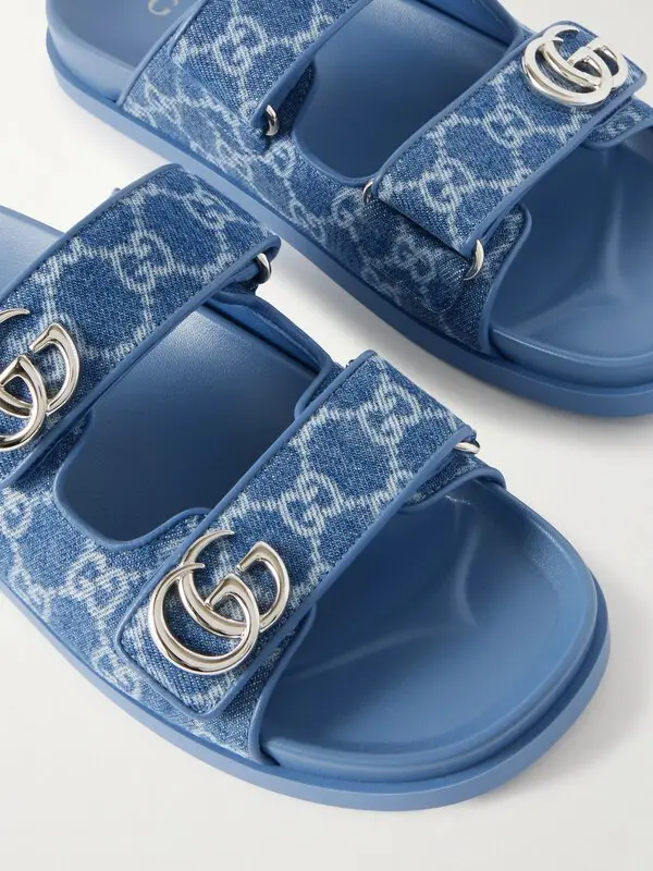 Gucci Embellished Printed Denim Sandals