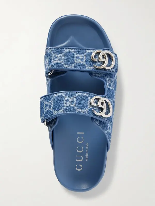 Gucci Embellished Printed Denim Sandals