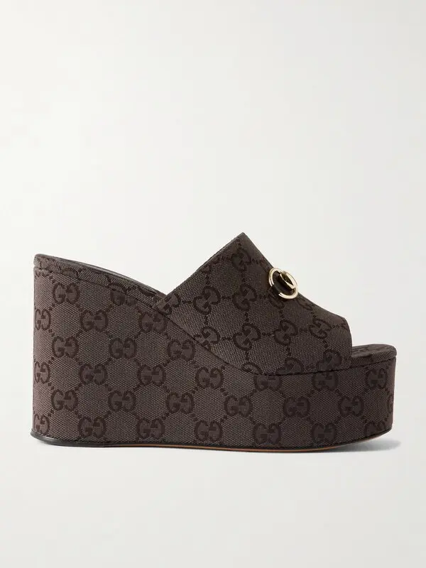 Gucci Horsebit-embellished Canvas-jacquard Platform Mules - Brown