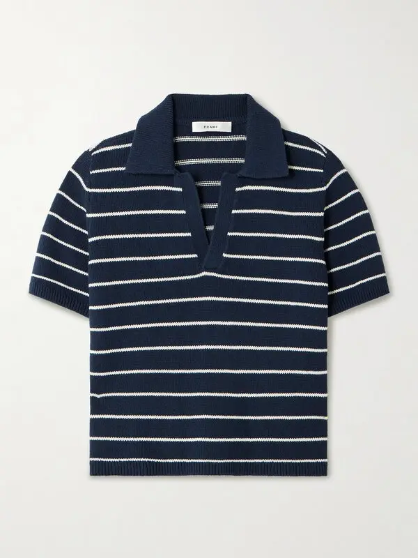 FRAME Striped Cotton-blend Polo Shirt - Blue