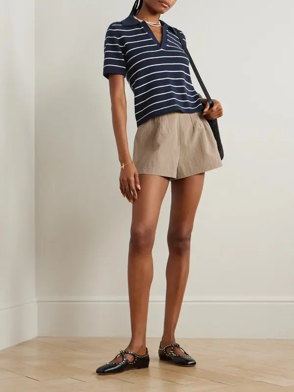 FRAME Striped Cotton-blend Polo Shirt - Blue
