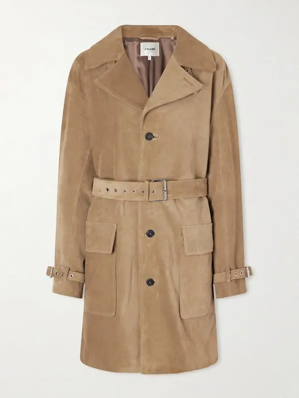 FRAME Belted Suede Trench Coat - Brown