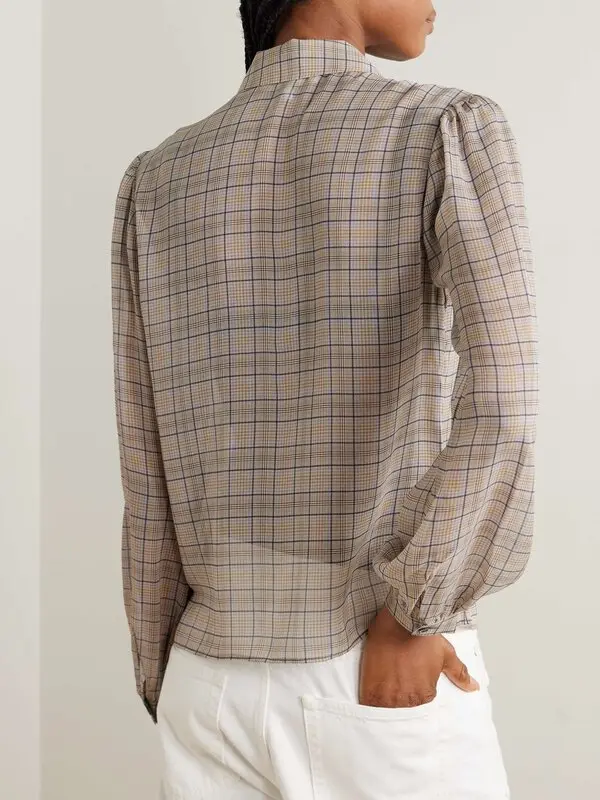 FRAME Plaid Silk-chiffon Shirt