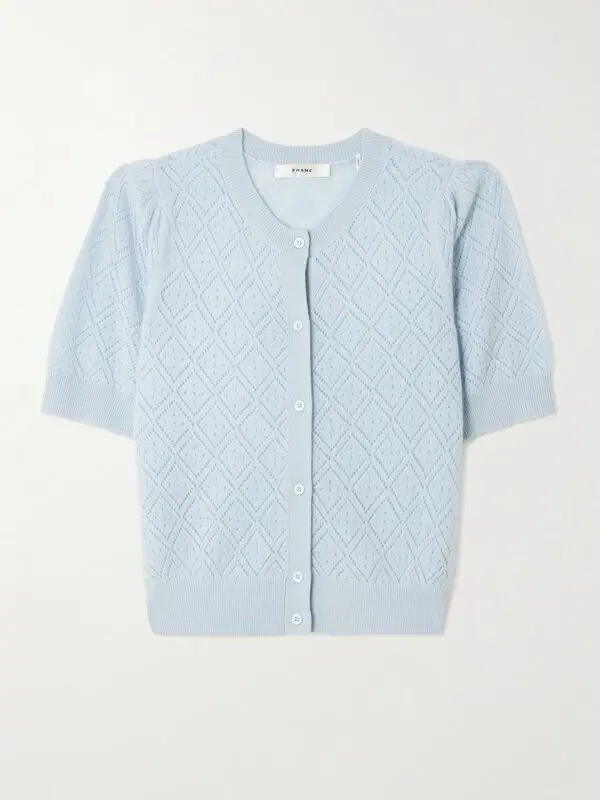 FRAME Pointelle-knit Cashmere Cardigan - Blue
