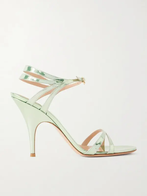 GIANVITO ROSSI 95 Mirrored Leather Sandals - Green